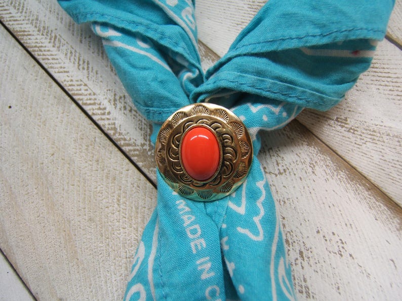 Polished Brass Bandana Slide W Coral Colored Cabochon Vintage Bandana ...