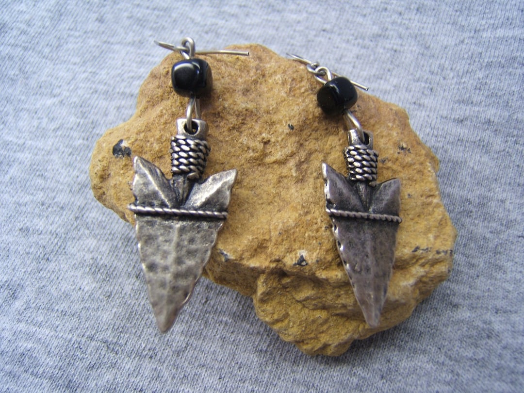 Silver Arrowhead Earrings, Black Bead, Western Jewelry, Arrowhead ...