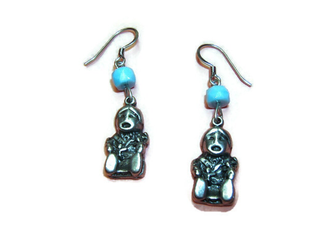 Storyteller Earrings, Antiqued Silver, Turquoise Bead, Southwestern ...