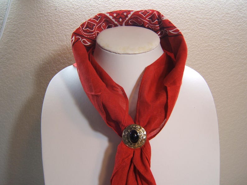 Concho Brass Bandana Slide W Black Cabochon Vintage Bandana Kerchief ...