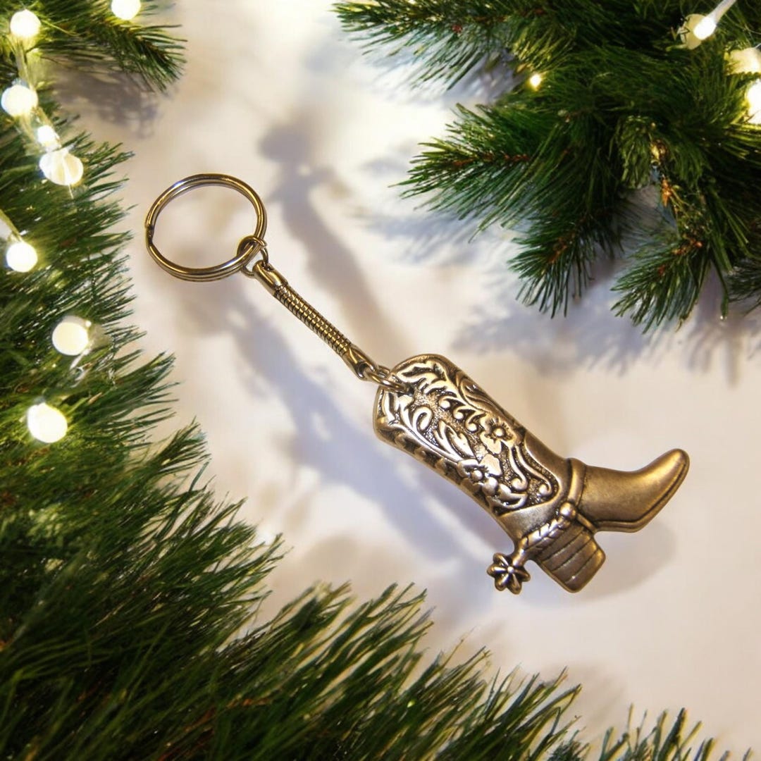 Silver Cowboy Boot Key Ring Key Chain Grandpa Grandma Unique Gift Idea ...
