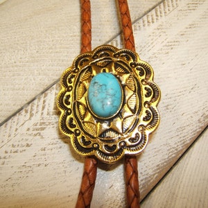 Southwestern Jewelry Country Western Jewelry Gold Bolo Tie W Turquoise ...