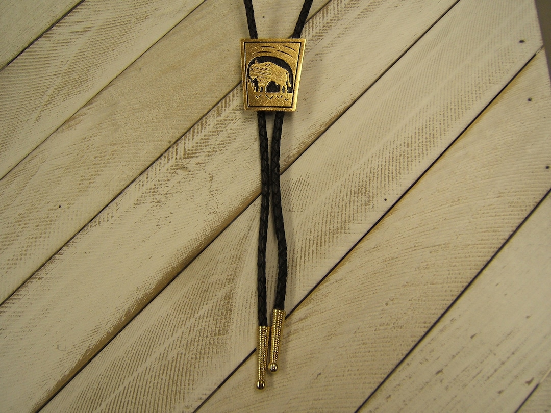Gold Buffalo Bolo Tie, Southwestern Wear Western Necktie, Wedding Bolo ...