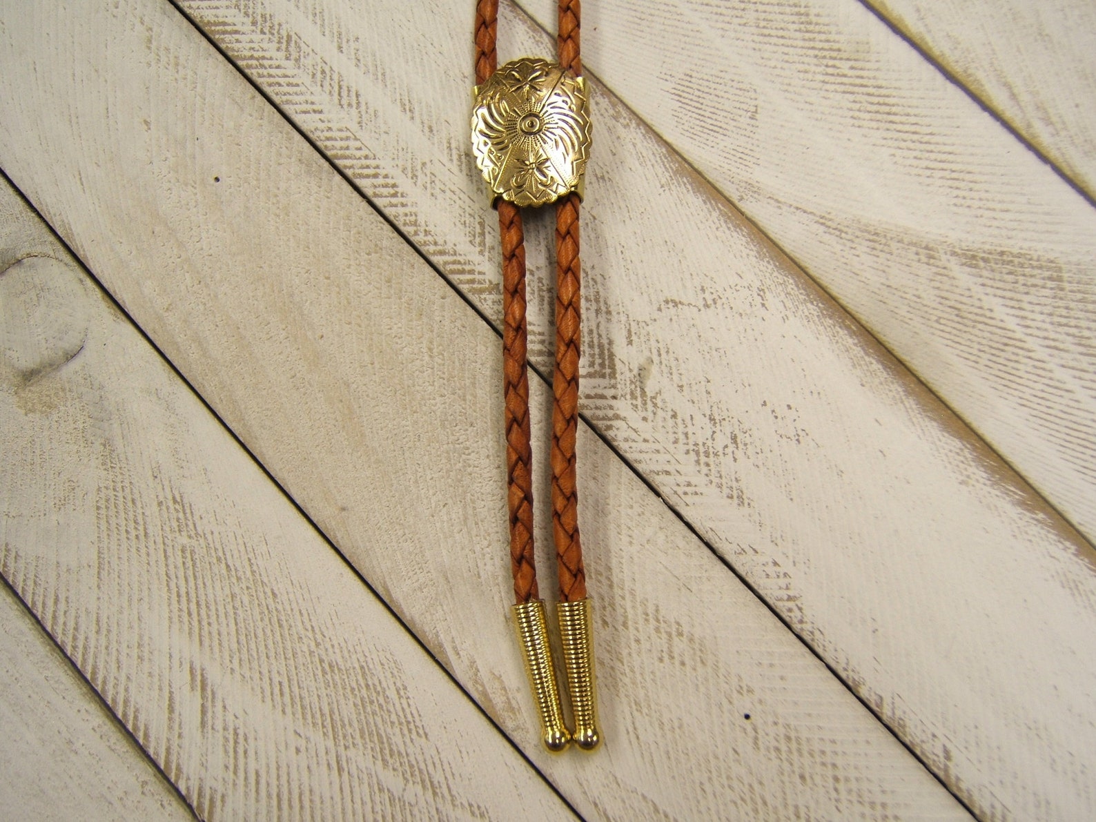 Wedding Bolo Tie Minimalist Leather Pendant Necklace Polished Brass ...