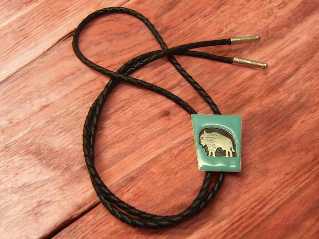 Pewter W Turquoise Buffalo Bolo Tie Bison Jewelry Country Western ...