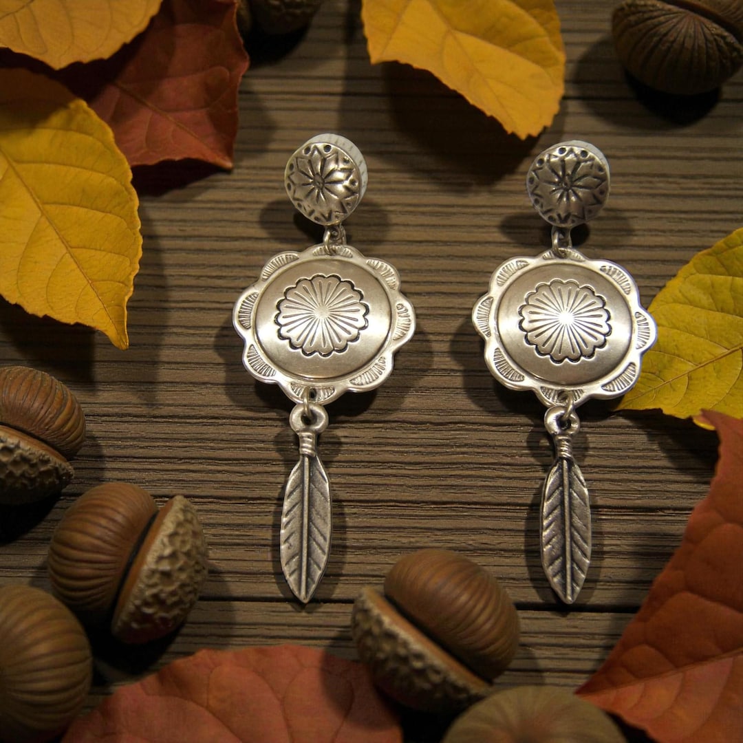 Silver Plated Concho Earring: Southwestern Earring Boho Dangle Earring ...
