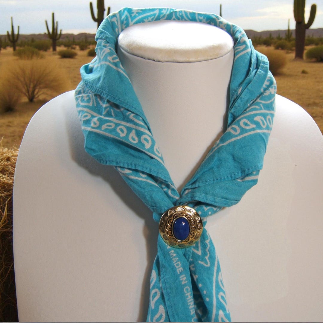 Brass Concho Bandana Slide W Lapis Color Cabochon Durags Kerchief Wild ...