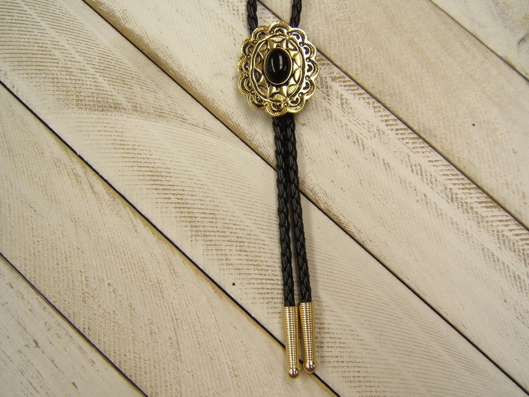 Festival Necklace Gold Bolo Tie W Black Cabochon Boho Chic Necklace ...