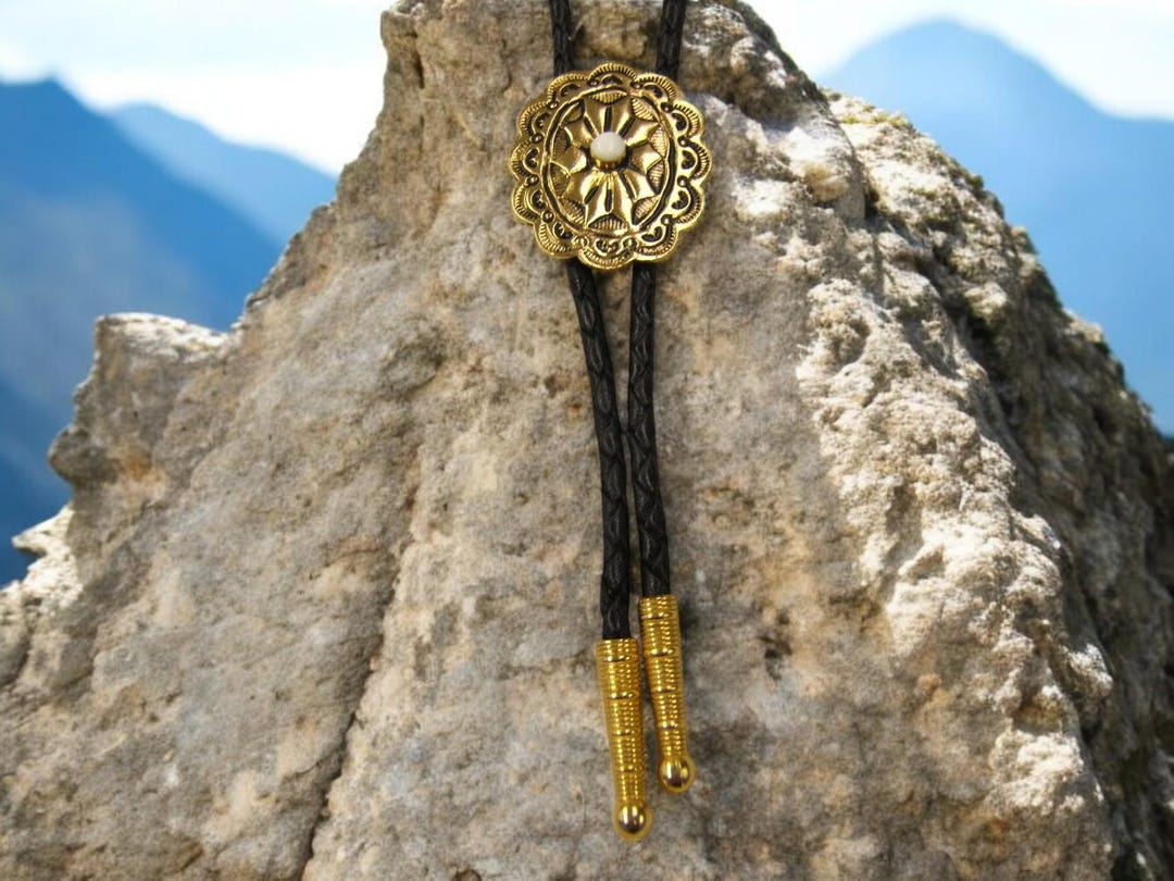 Wedding Necktie Ties Gold Bolo Tie Antiqued W White Stone Western ...