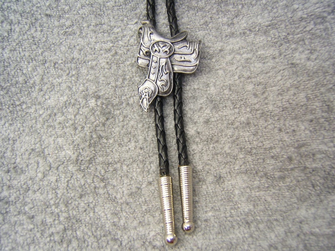 Pewter Saddle Bolo Tie Western Necktie Jewelry Birthday Gift for Men ...