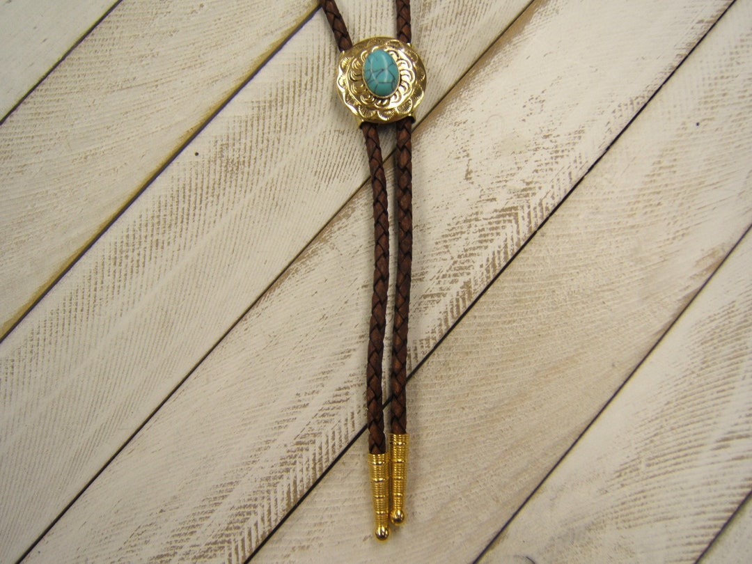 Southwestern Polished Brass Bolo Tie Turquoise Stone Wedding Bolo Tie ...