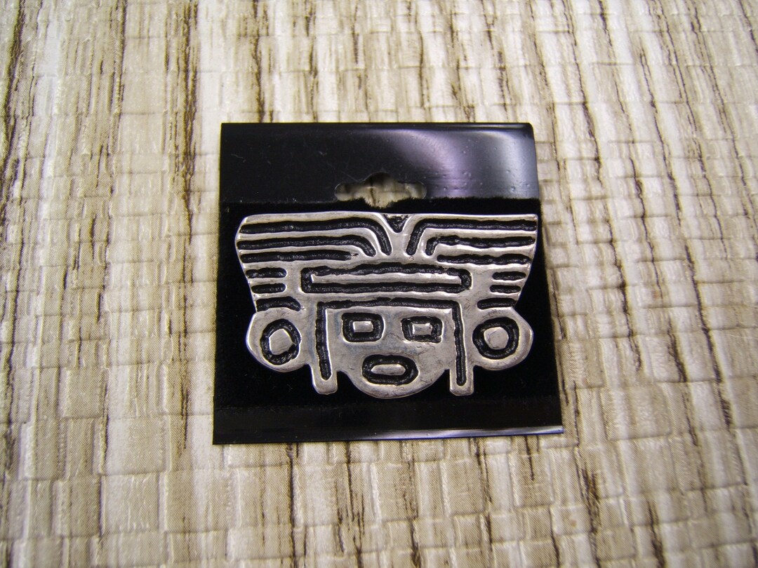 Unique Aztec Mayan Inspired Silver or Gold Brooch Pin Brooches Mexican ...