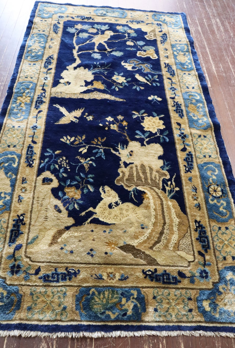 Antique Peking Art Deco Chinese Rug Animal Birds - Etsy