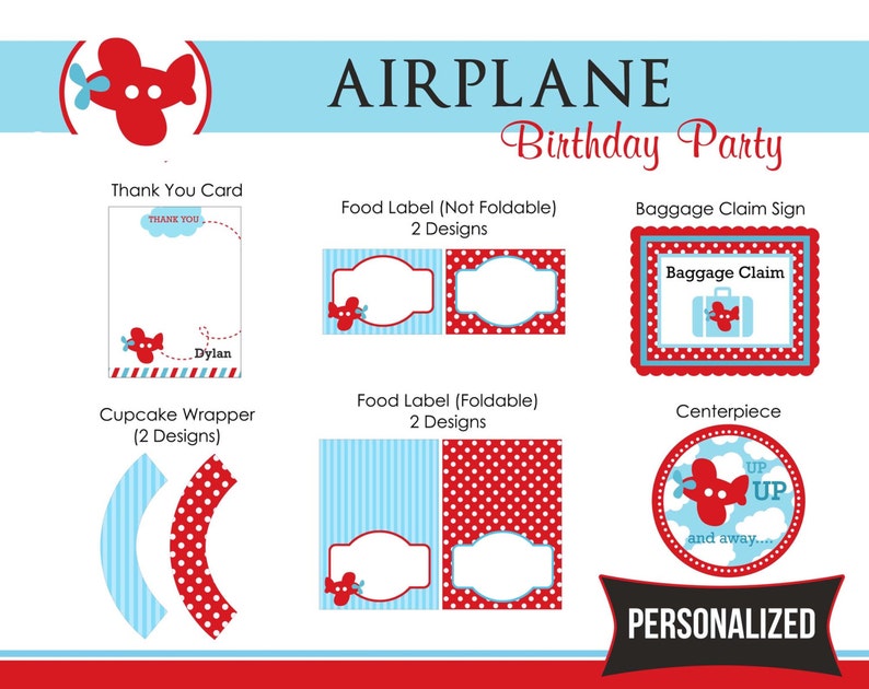 Airplane Birthday Party Package PRINTABLE DIY Personalized - Etsy