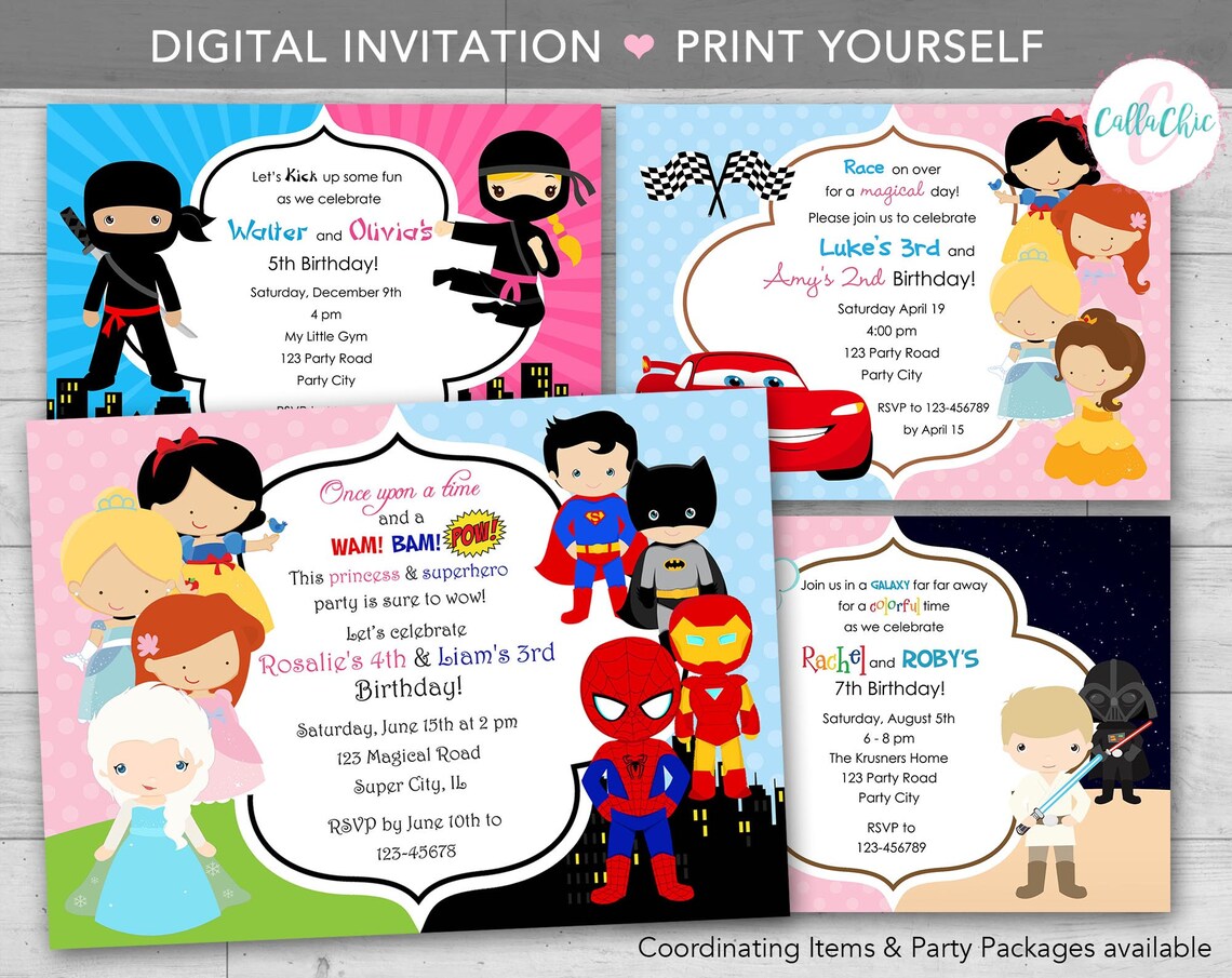 Joint Birthday Invitation PRINTABLE Twin / Joint / Split / - Etsy
