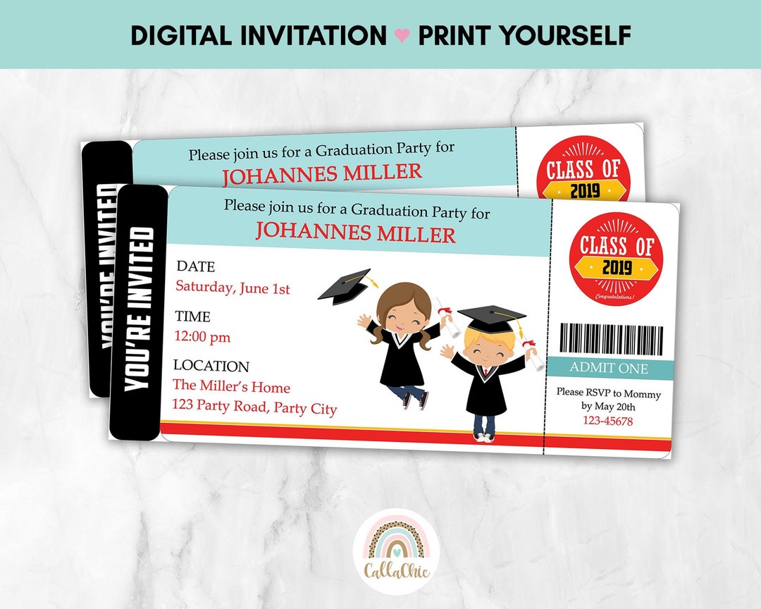 Invitación de graduación IMPRIMIBLE DIY Cute Ticket Style Graduate ...