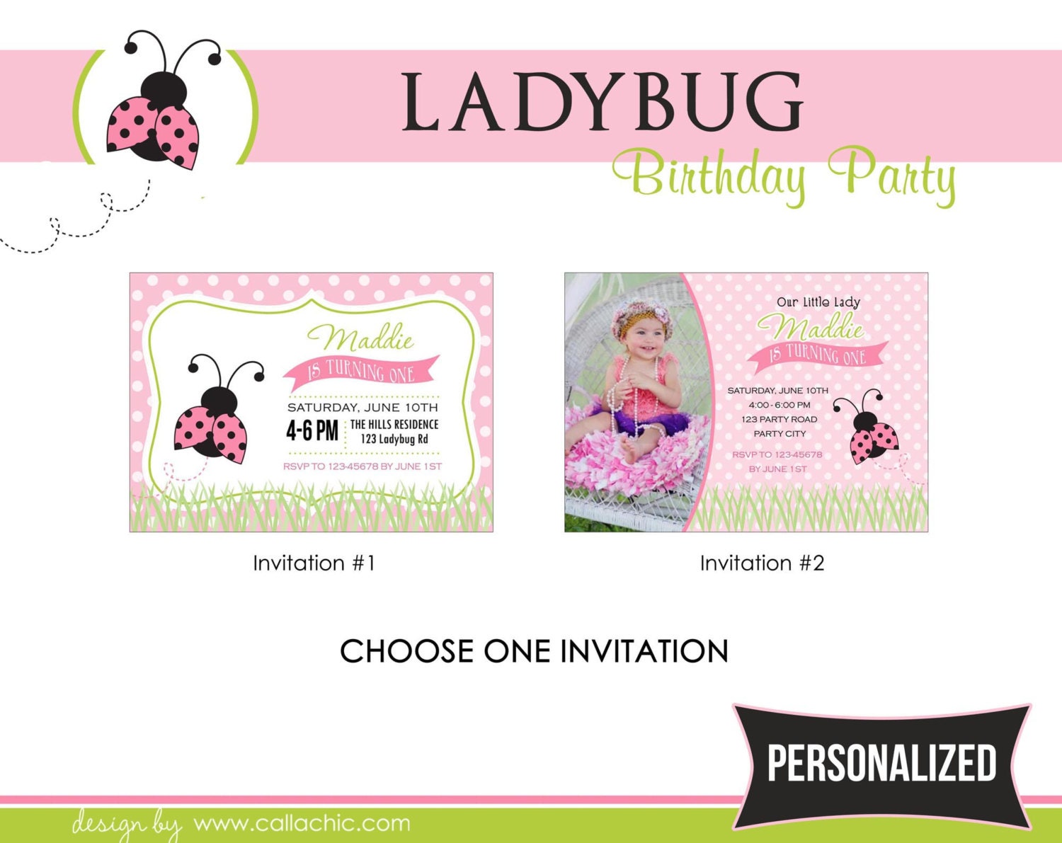 Ladybug Birthday Party Package girl Pink Polka Dot DIY | Etsy