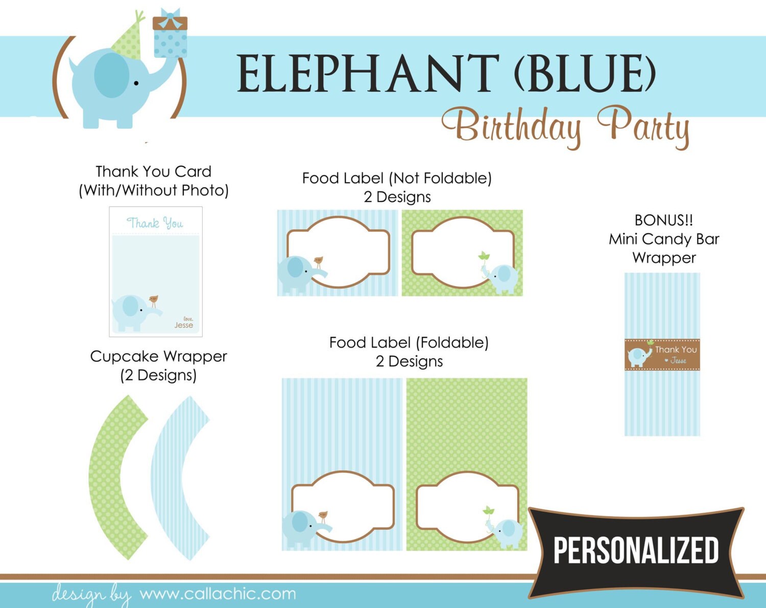 Elephant 1st Birthday Party Package PRINTABLE for Boys blue | Etsy