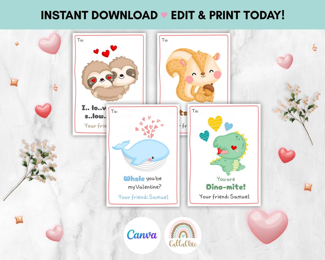 Kids Valentines Cards Printable Cute Animals Valentines Day Cards ...
