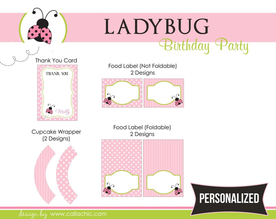 Ladybug Birthday Party Package girl Pink Polka Dot DIY | Etsy