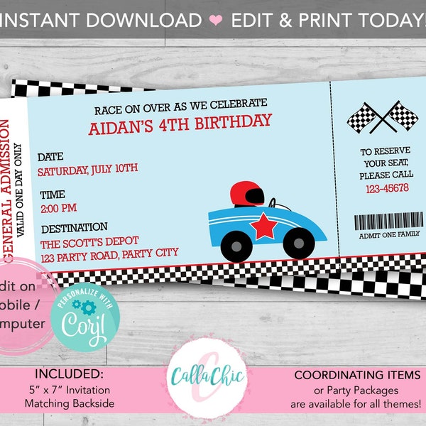 Race Car Ticket Template - Etsy