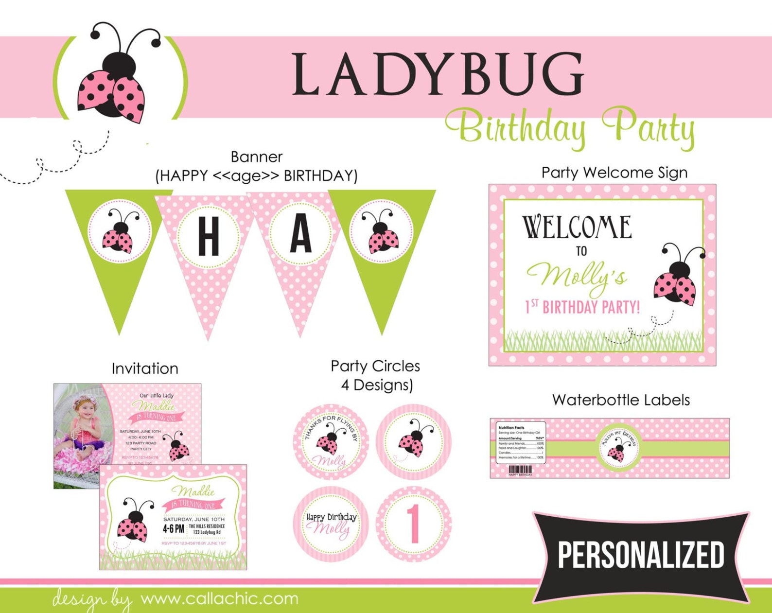 Ladybug Birthday Party Package girl Pink Polka Dot DIY | Etsy