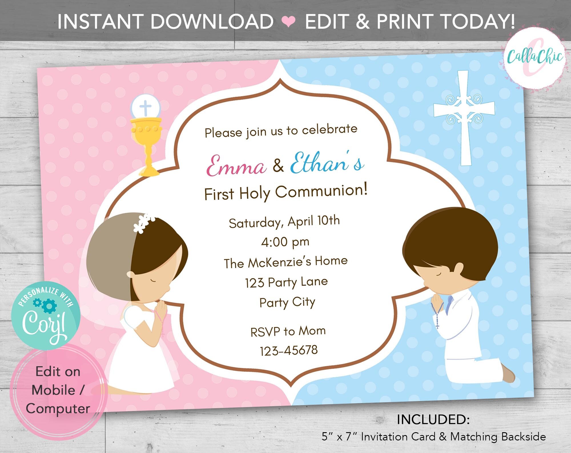 First Communion Invitations For Twins