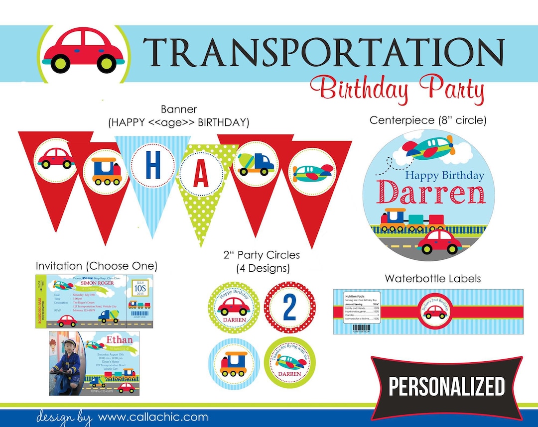 Transportation Birthday Party Package DIY Printable for Boy car Plane ...