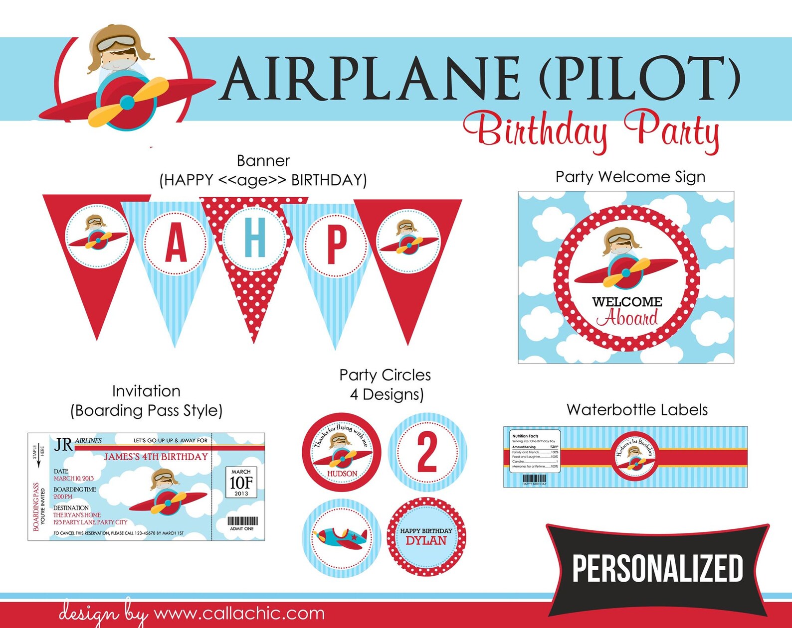 Airplane pilot Birthday Party Package PRINTABLE DIY - Etsy