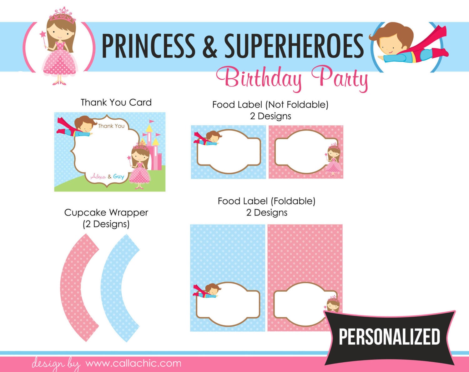 Princess Superhero Birthday Party Package PRINTABLE DIY for Twin/joint ...