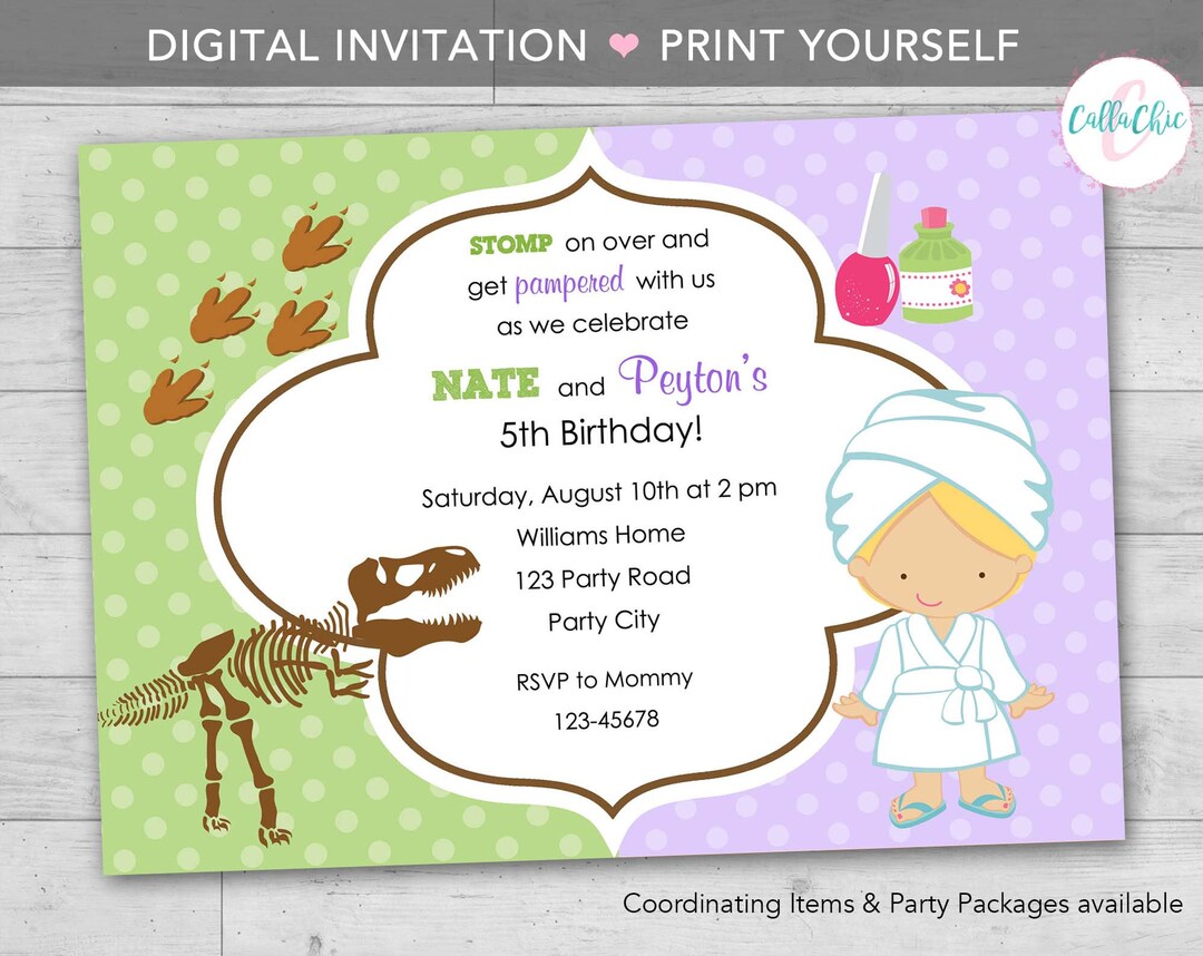Dinosaur Fossil and Spa Party Birthday Invitation PRINTABLE - Etsy
