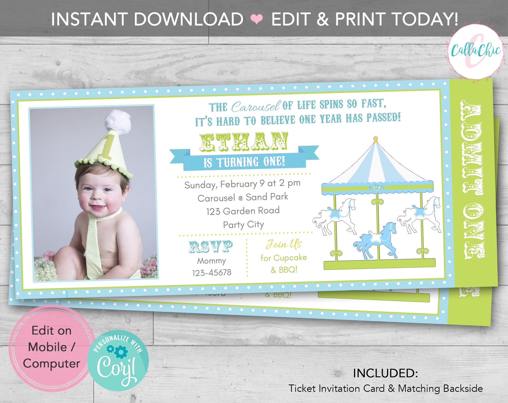 Invitations & Announcements Carousel Ticket Invitation Carnival Ticket ...