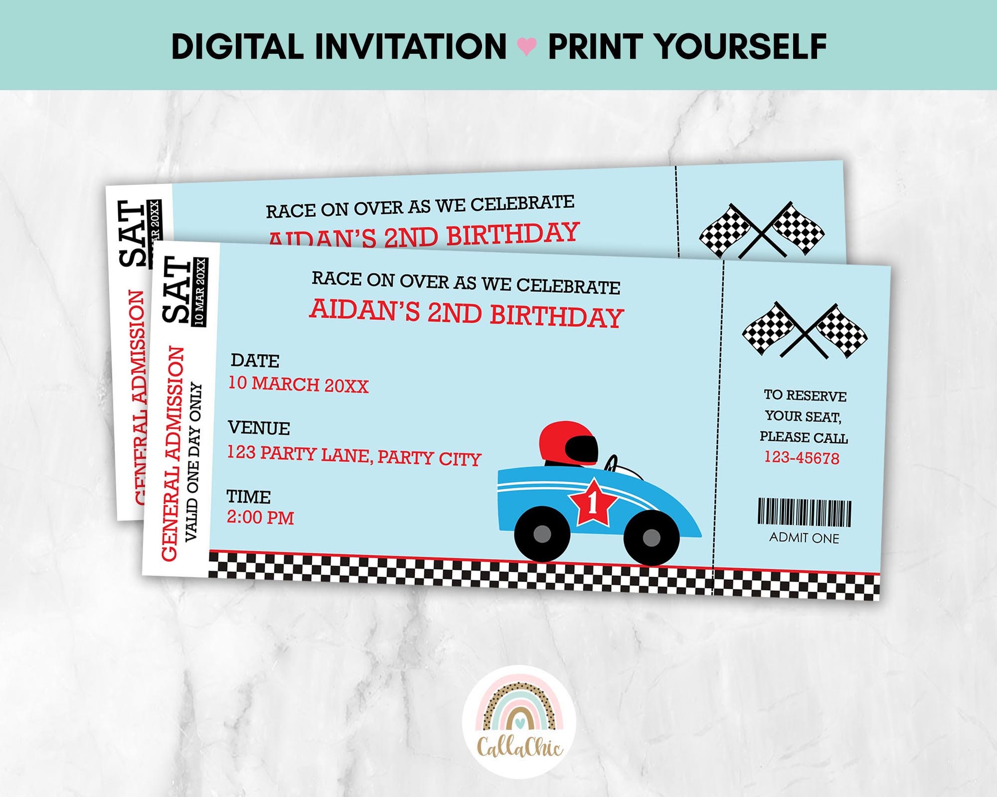 Race Car Invitation PRINTABLE Boy Grand Prix Birthday Party Ticket ...