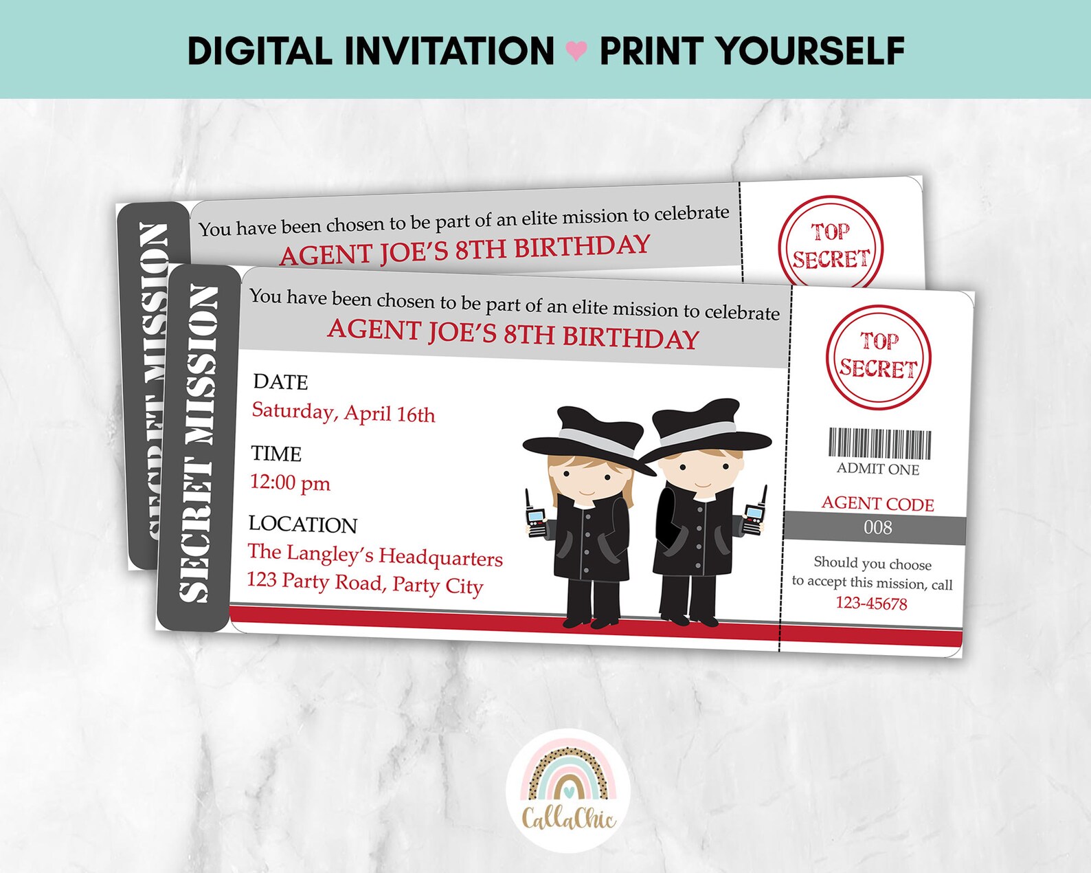 Secret Agent Invitation PRINTABLE - Spy Detective Secret Mission - Boy ...