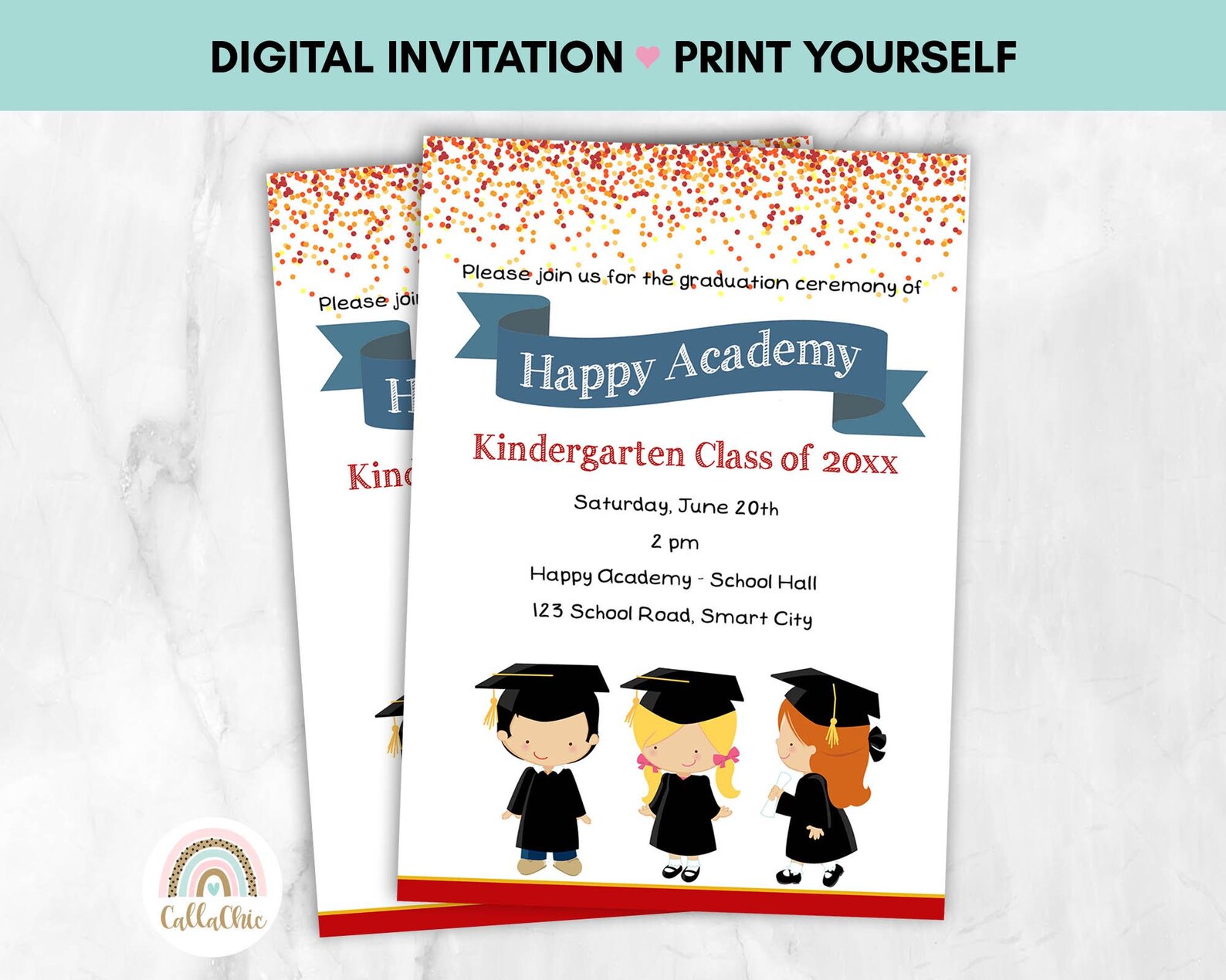 Graduation Invitation PRINTABLE Preschool / Kindergarten / Primary ...
