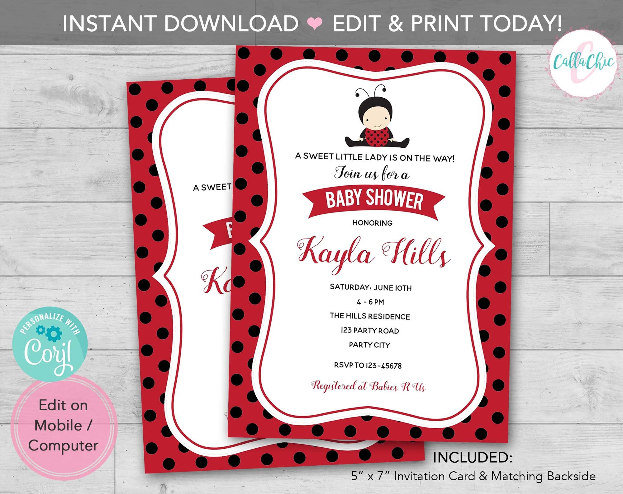Ladybug Baby Shower Invitation INSTANT DOWNLOAD PRINTABLE | Etsy