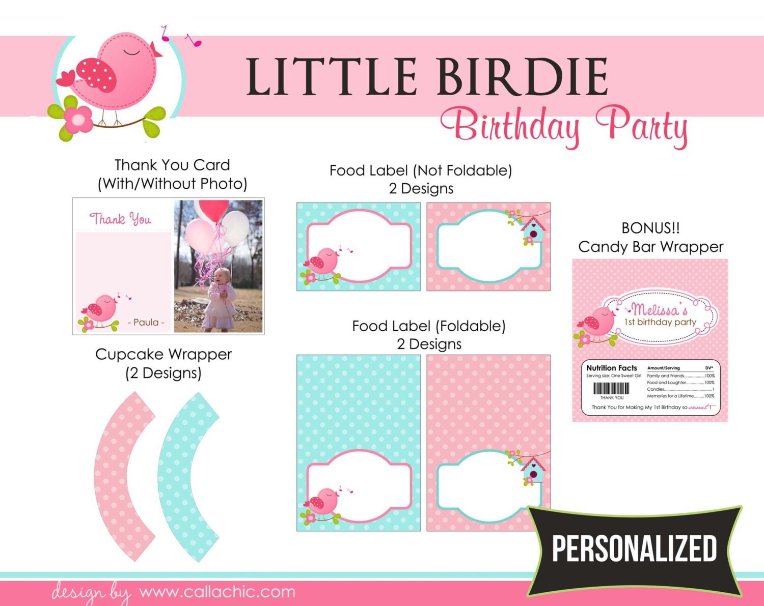 Bird Birthday Party Package PRINTABLE Girl 1st Birthday | Etsy