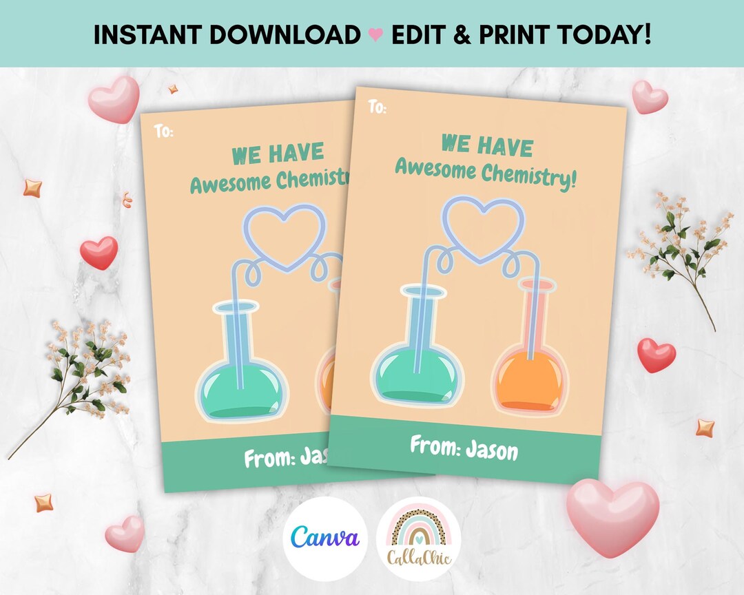 EDITABLE Valentine Cards Science Chemistry, Classroom Valentines Day ...