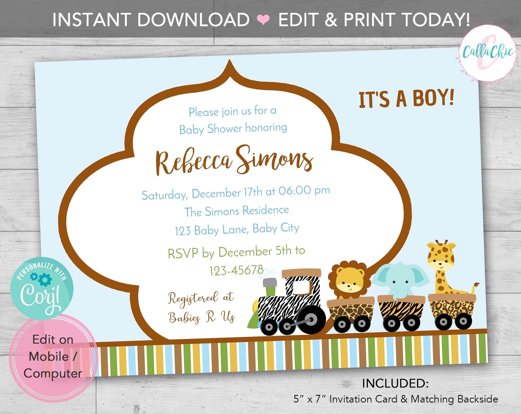 Animals Baby Shower Invitation PRINTABLE Instant Download with | Etsy