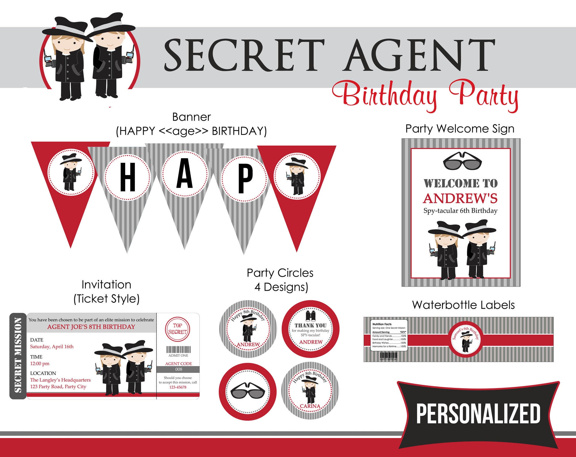 Secret Agent Party Package PRINTABLE DIY Super Spy Birthday Party Boy ...