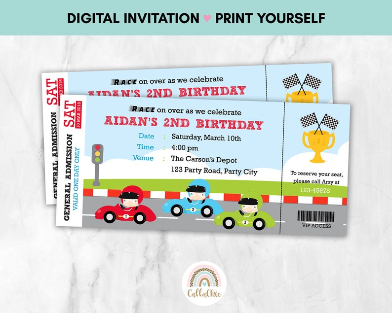 Race Car Birthday Invitation PRINTABLE Boy Grand Prix Racing Party ...