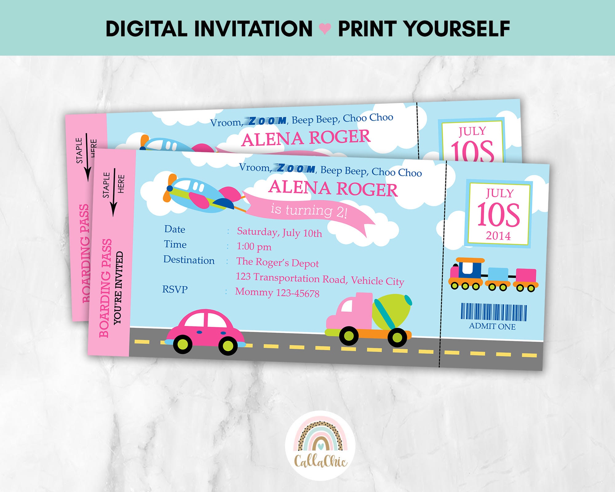 Transportation Ticket Invitation PRINTABLE Boarding Pass Birthday ...