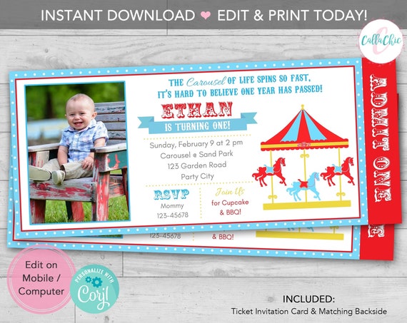 Carousel Invitation PRINTABLE With Photo INSTANT DOWNLOAD - Etsy