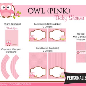 Owl Baby Shower Party Package pink PRINTABLE DIY for Girl Personalised ...