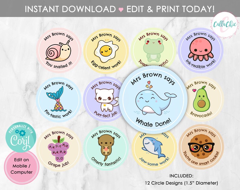 Teacher Reward Stickers PRINTABLE INSTANT DOWNLOAD Personalised Well ...