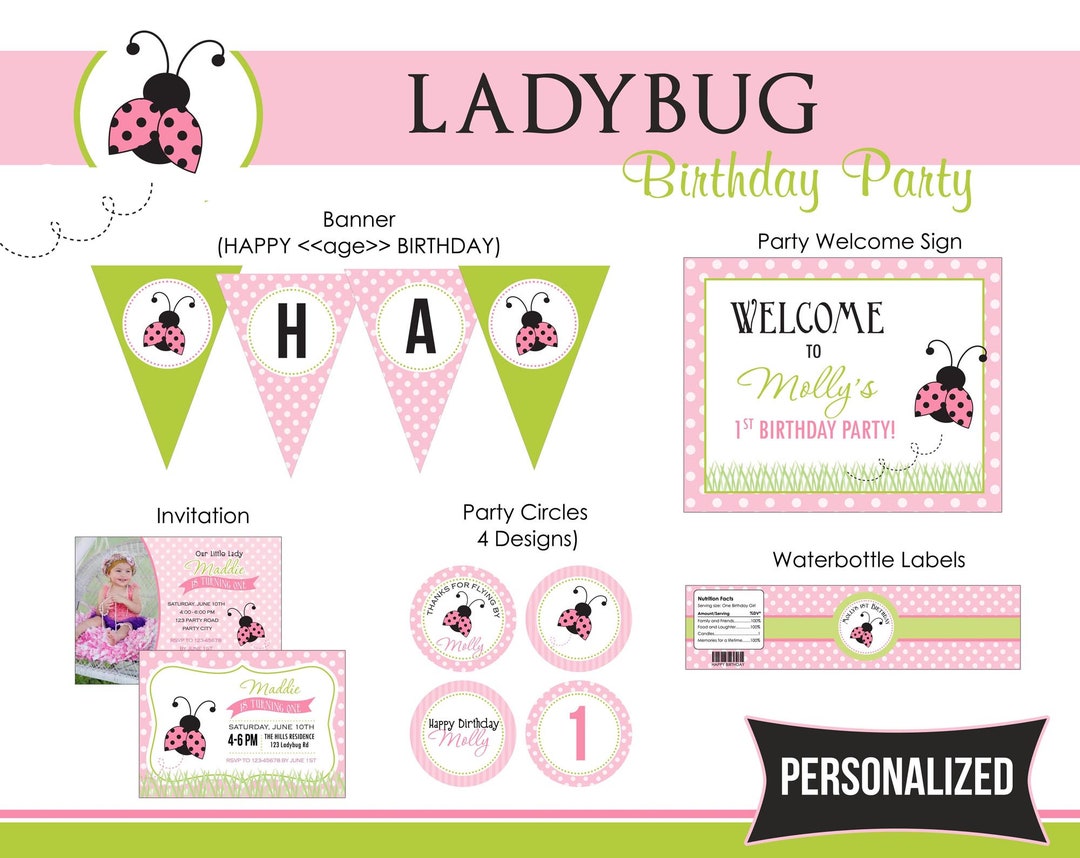 Ladybug Birthday Party Package girl Pink Polka Dot DIY - Etsy