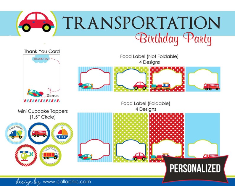 Transportation Birthday Party Package DIY Printable for Boy car Plane ...