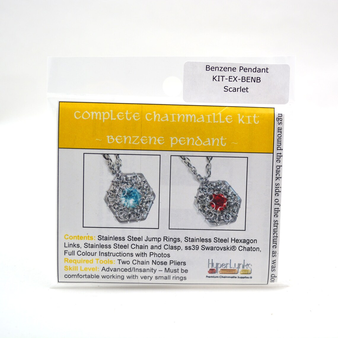Chainmaille Kit - Benzene Pendant in Turquoise or Scarlet - Hyperlynks ...