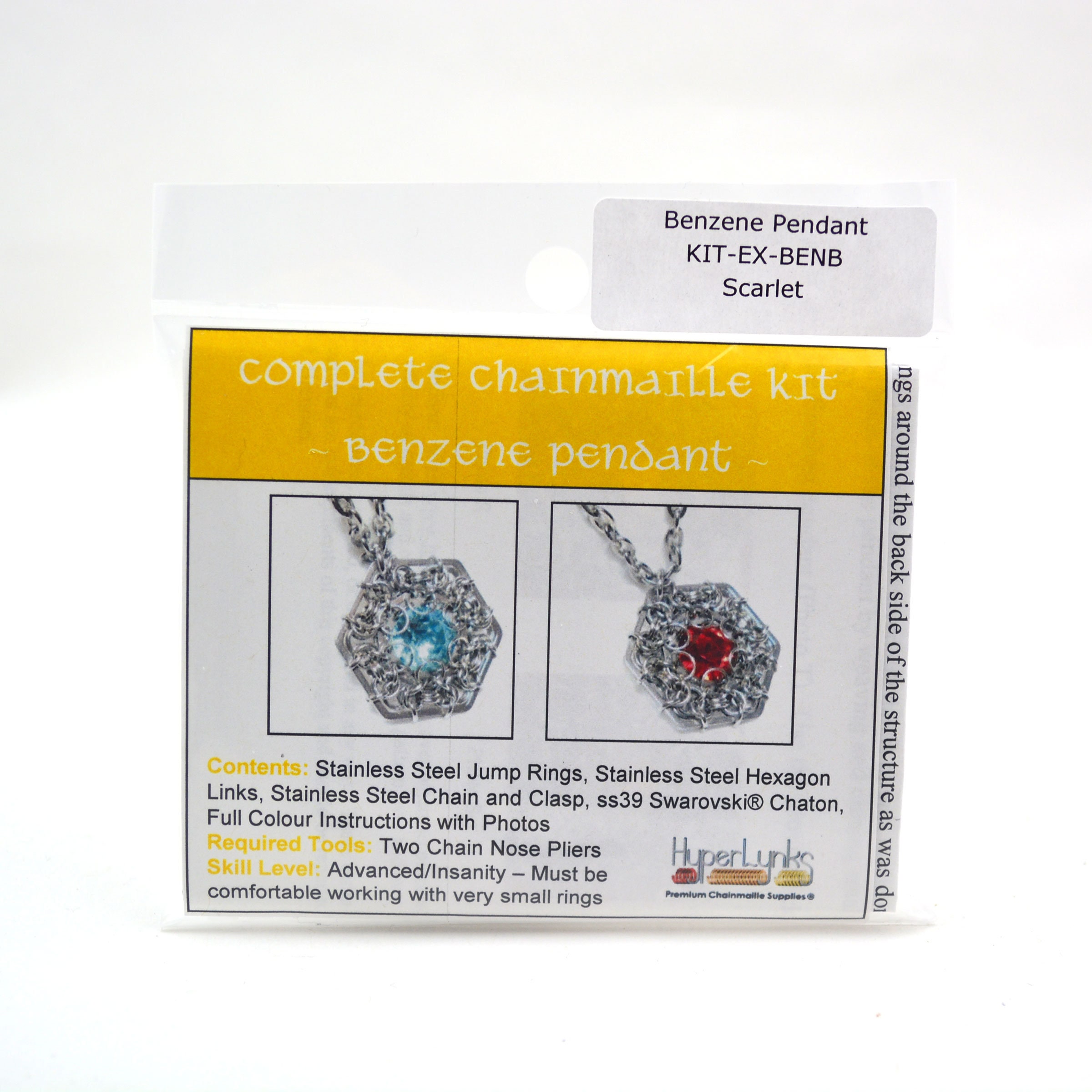 Chainmaille Kit - Benzene Pendant in Turquoise or Scarlet - Hyperlynks ...