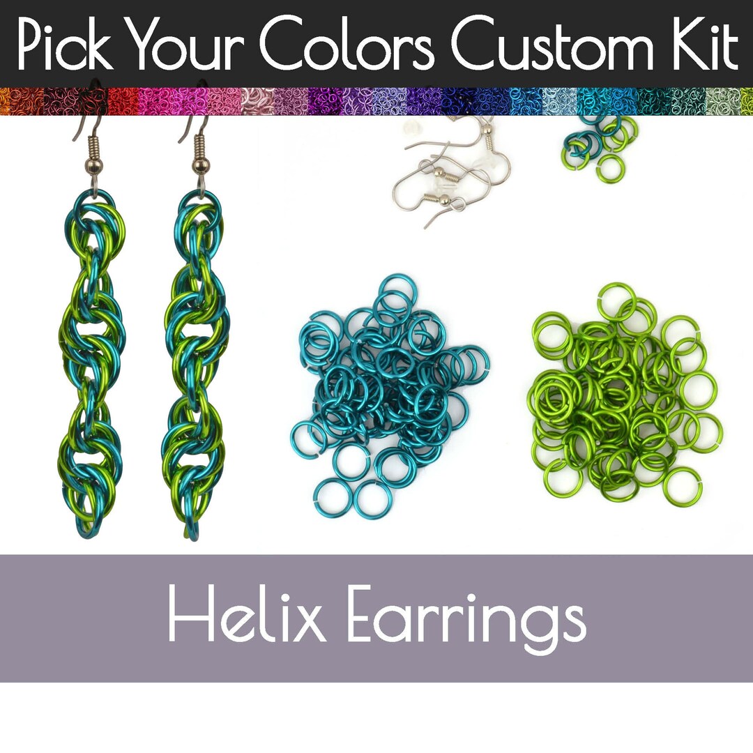 Custom Project Pack: Helix Earrings - Chainmaille Project - Makes 2 Pairs - Pick TWO Colors ...
